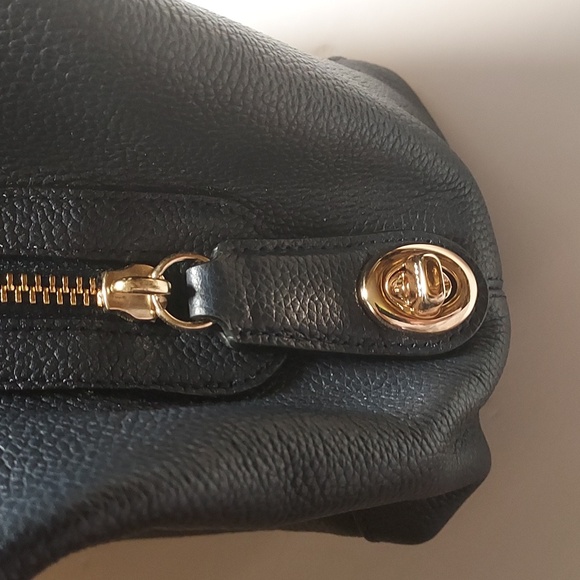 Coach | Bags | Coach Navy Blue Shoulder Bag Edie Pebble Leather Gold ...